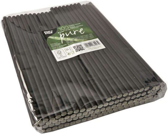 Drinkrietje Papstar 250mm papier zwart 100 stuks - GK