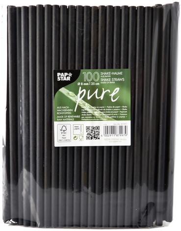 Drinkrietje Papstar 250mm papier zwart 100 stuks - GK