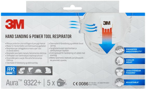 Stofmasker 3M Aura voor schuren 9322+ FFP2 met ventiel 5 stuks - GK