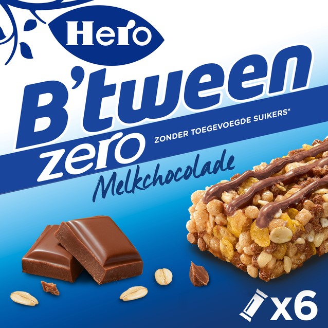 Tussendoortje Hero B'tween melkchocolade zero 6pack reep 20gr - GK