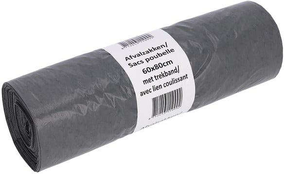 Afvalzak T30 60x80cm met trekband LDPE Cleaninq 60L grijs recycled - GK