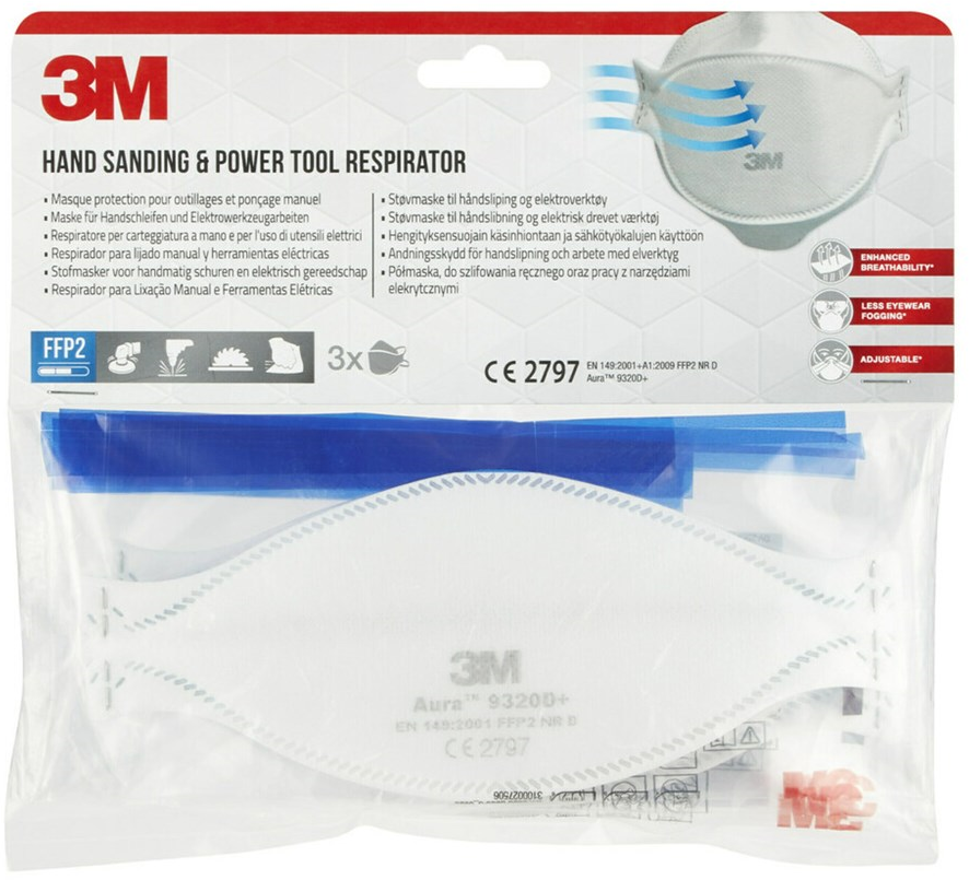 Stofmasker 3M Aura FFP2 KN95 zonder ventiel 3 stuks wegwerp - GK