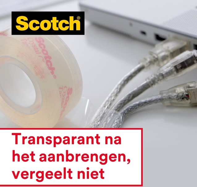 Plakband Scotch Crystal 600 19mmx25m transparant + handdispenser - GK