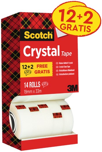 Plakband Scotch Crystal 600 19mmx33m transparant 12+2 gratis - GK