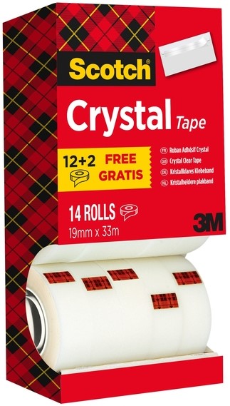 Plakband Scotch Crystal 600 19mmx33m transparant 12+2 gratis - GK