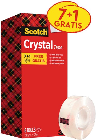 Plakband Scotch Crystal 600 19mmx33m transparant 7+1 gratis - GK