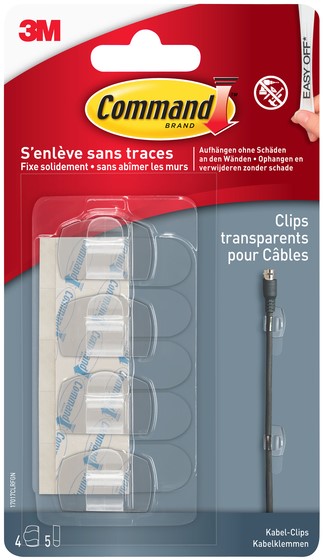 Kabelklem Command rond incl bevestigingsstrips transparant 4 stuks - GK